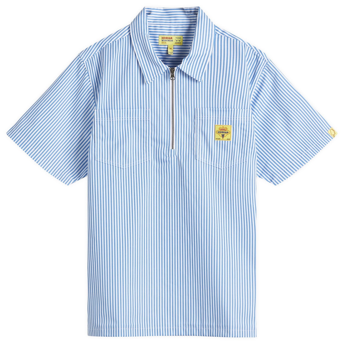 ICECREAM Men's Quarter Zip Work Shirt in Blue Stripe ICECREAM