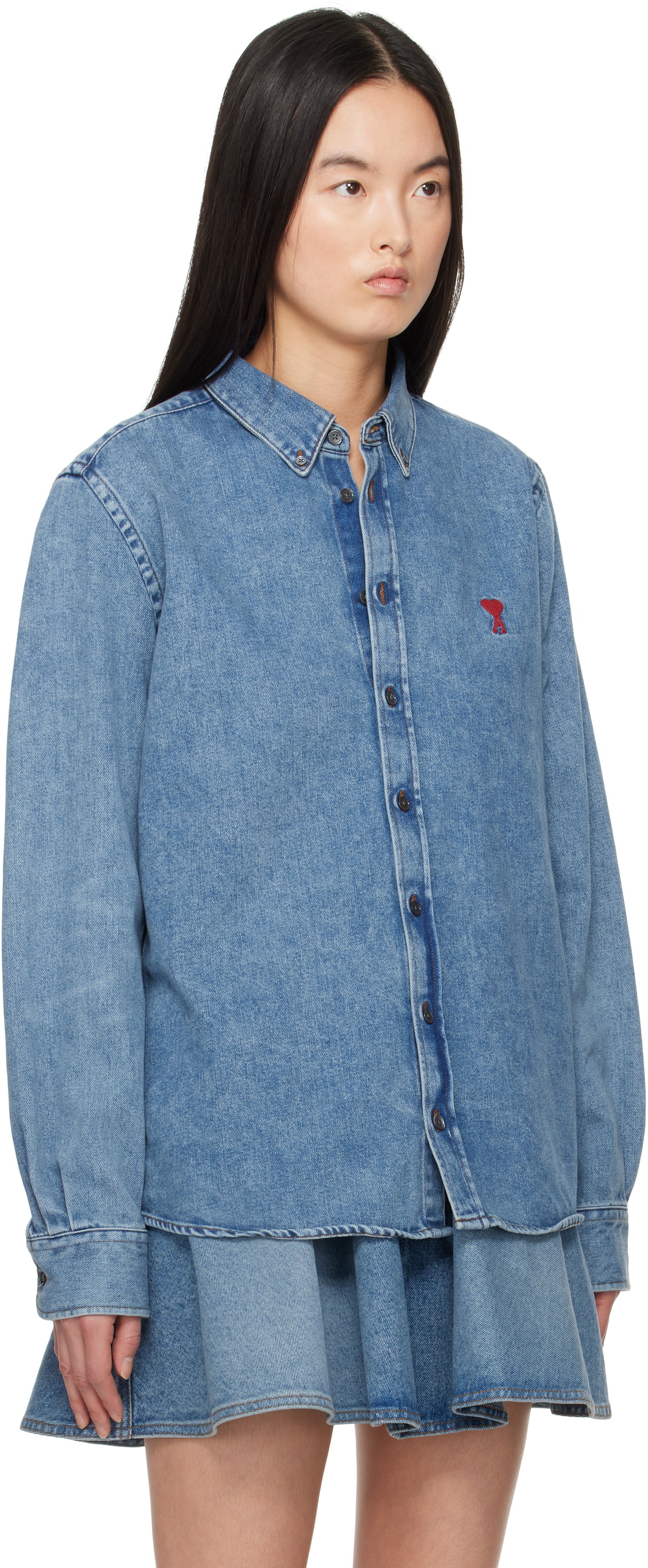 AMI Paris Blue Button-Down Ami de Coeur Denim Shirt AMI