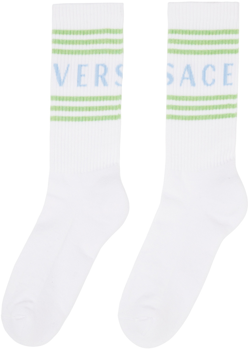 Versace White 90s Vintage Logo Socks Versace