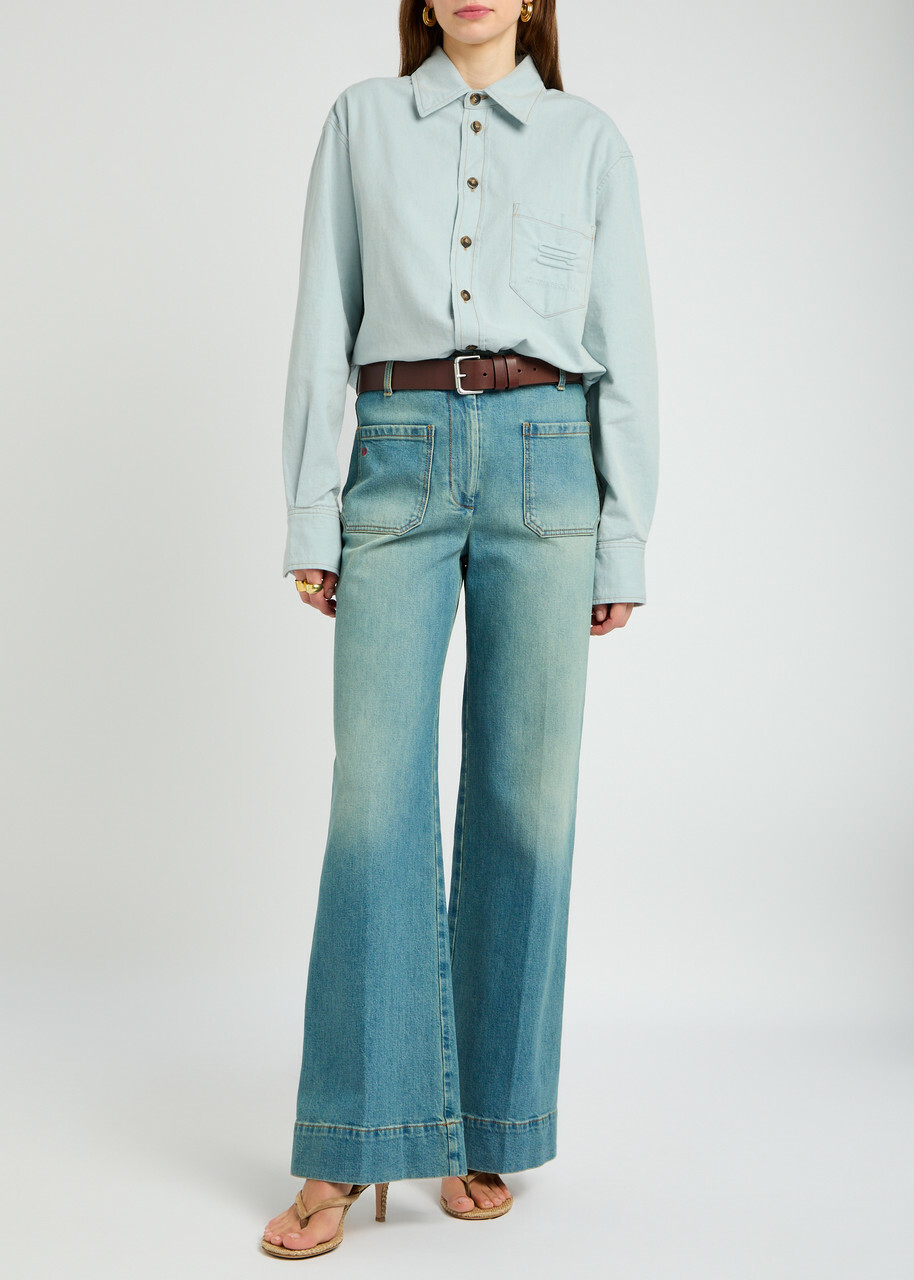 Victoria Beckham Logo Denim Shirt Light Blue Victoria Beckham