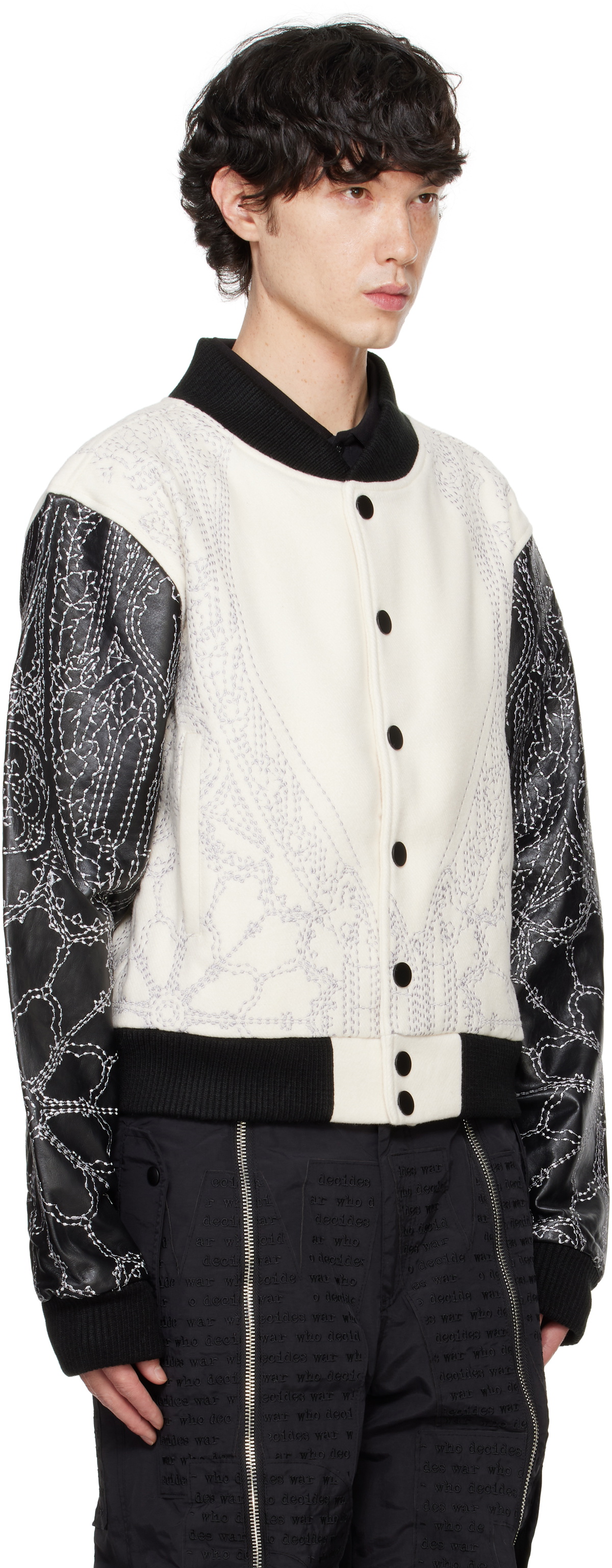 Who Decides War White & Black Notre Dame Varsity Leather Bomber Jacket ...