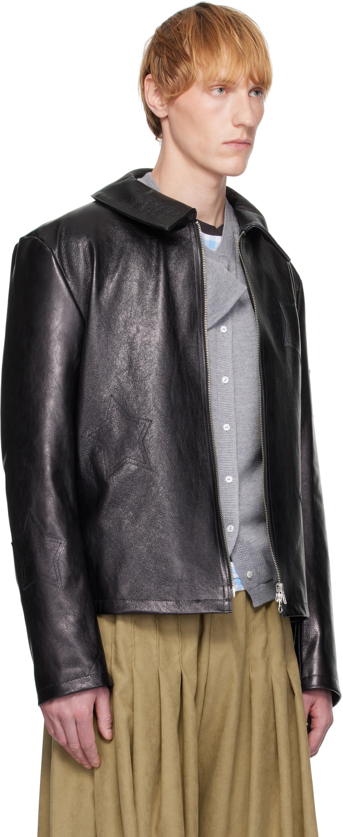 ANDREJ GRONAU Black Star Cutout Leather Jacket Andrej Gronau