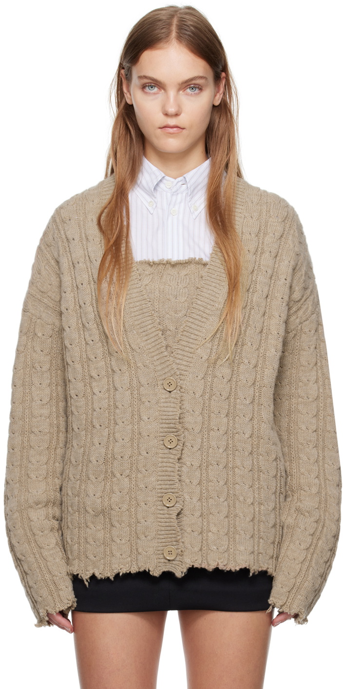 MM6 Maison Margiela Beige Distressed Cardigan MM6 Maison Margiela