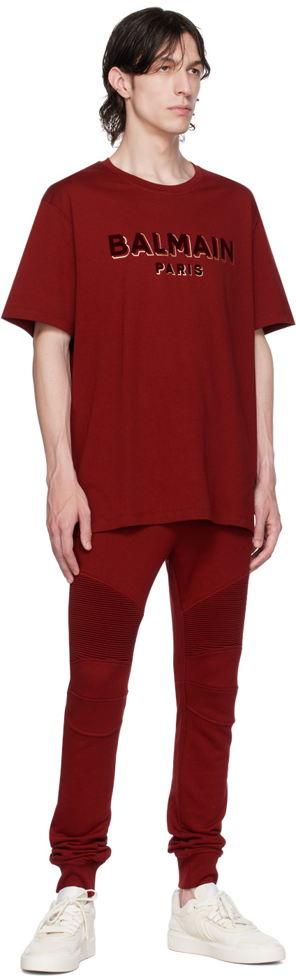 Balmain Red Flocked T-Shirt Balmain