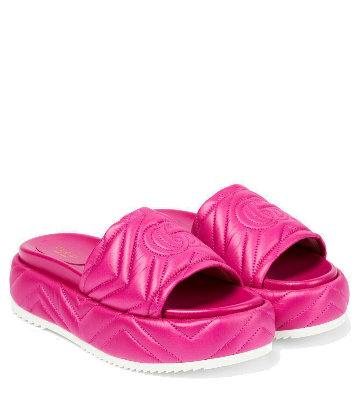 Gucci - Angelina quilted satin platform slides Gucci