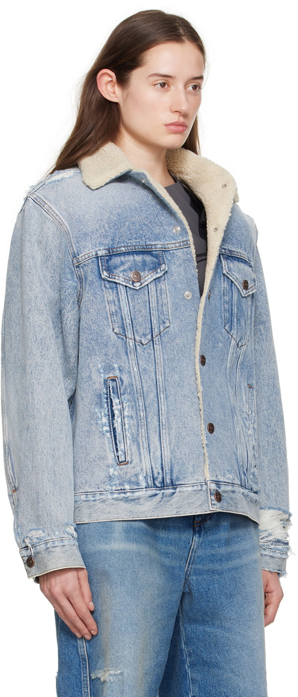 MM6 Maison Margiela Blue Faux-Fur Collar Denim Jacket MM6 Maison Margiela