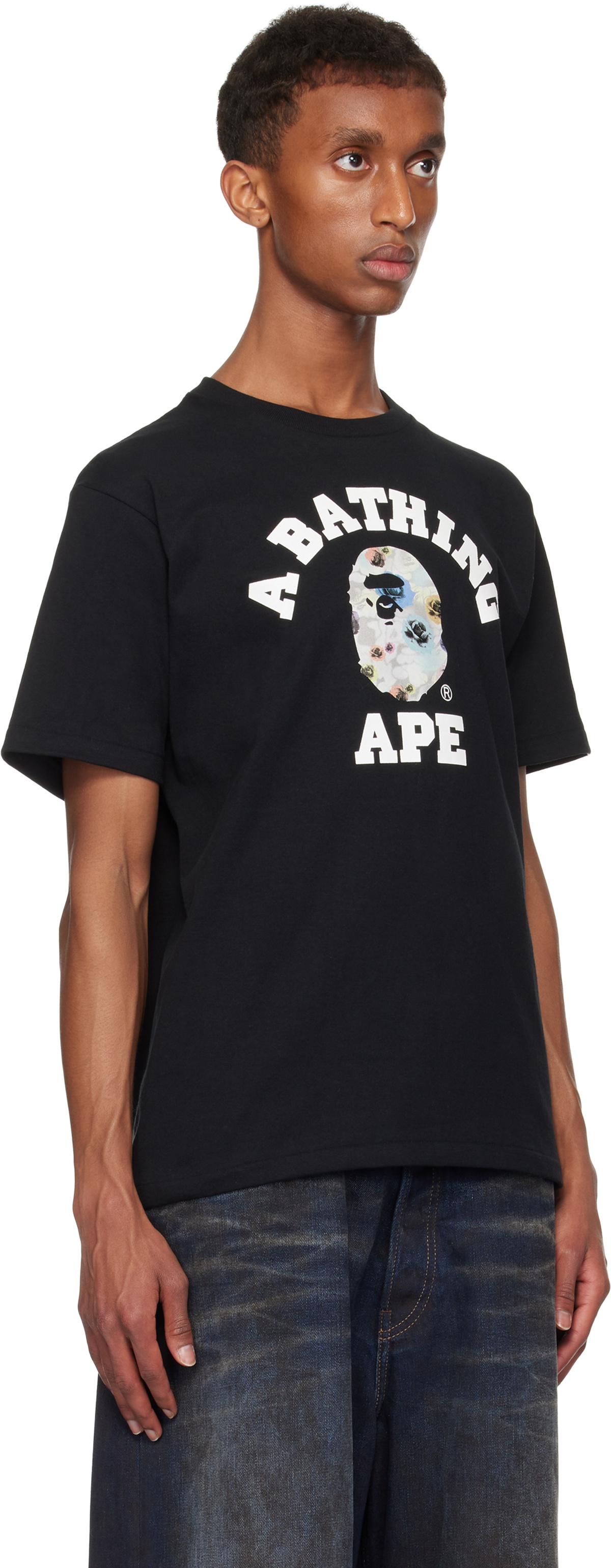 BAPE Black Floral Camo College T-shirt A Bathing Ape