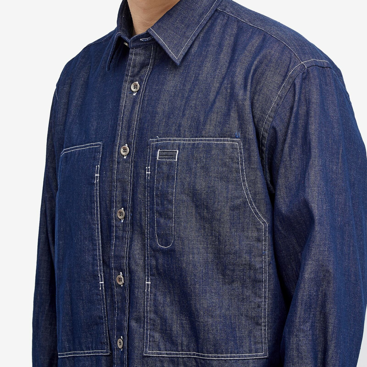 FrizmWORKS Men's Denim Carpenter Pocket Work Shirt in Blue FrizmWORKS