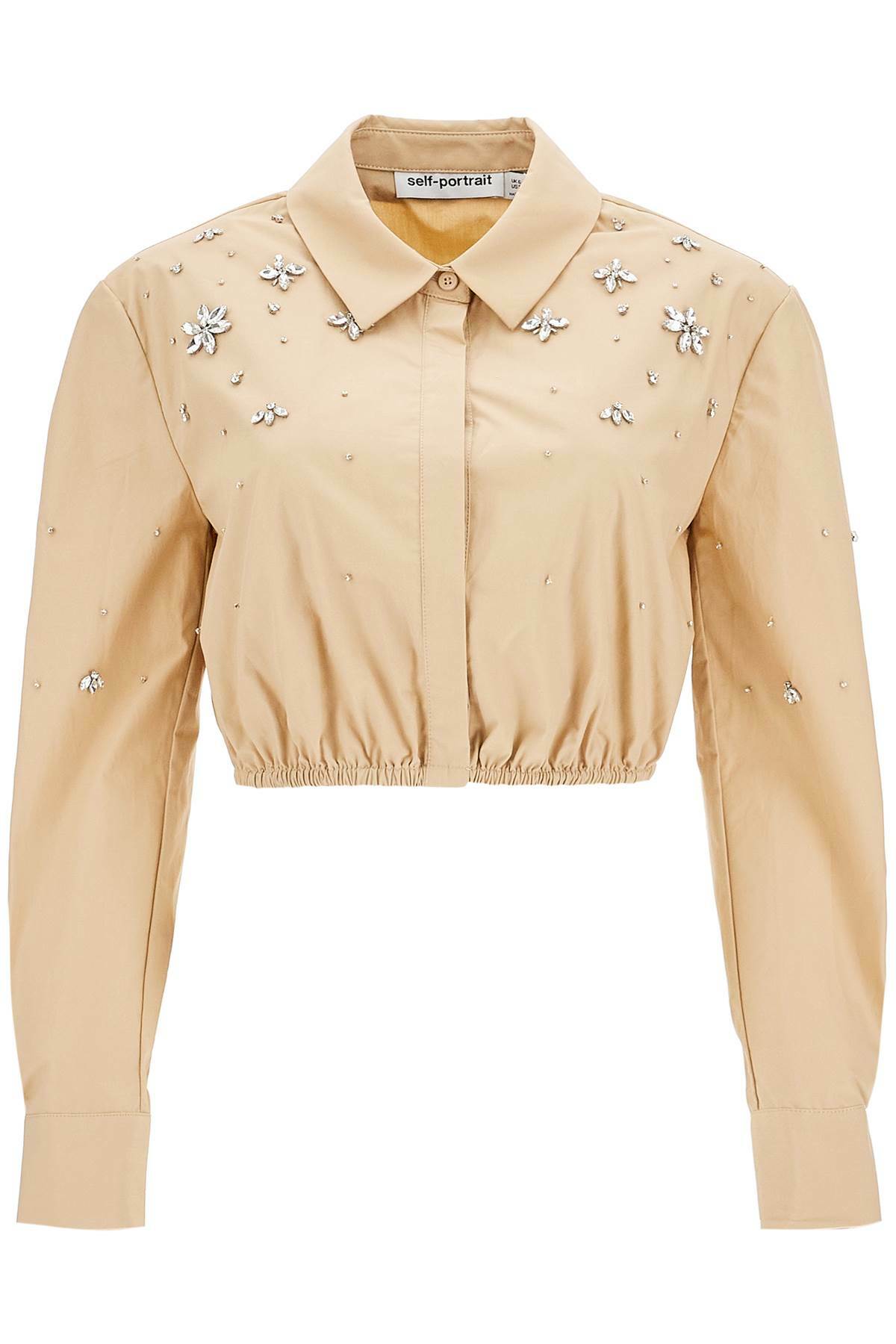 SELF PORTRAIT 'cropped shirt with crystals' Beige Self-Portrait