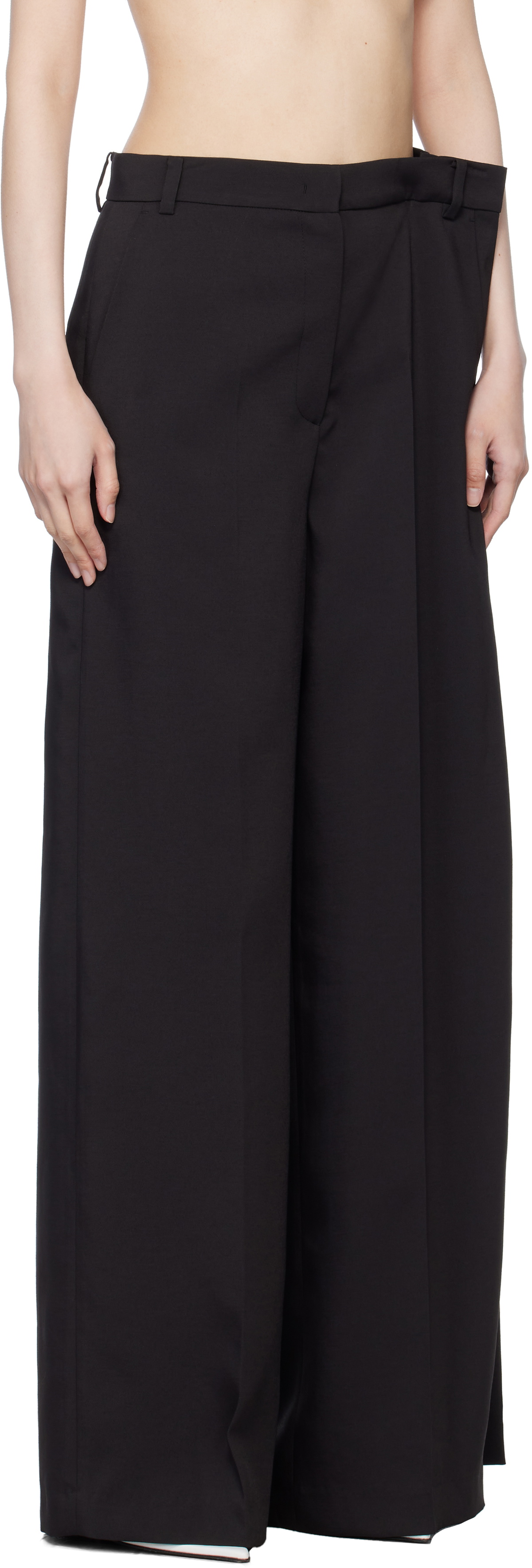 Pushbutton Black Side Folded Wide Trousers Pushbutton