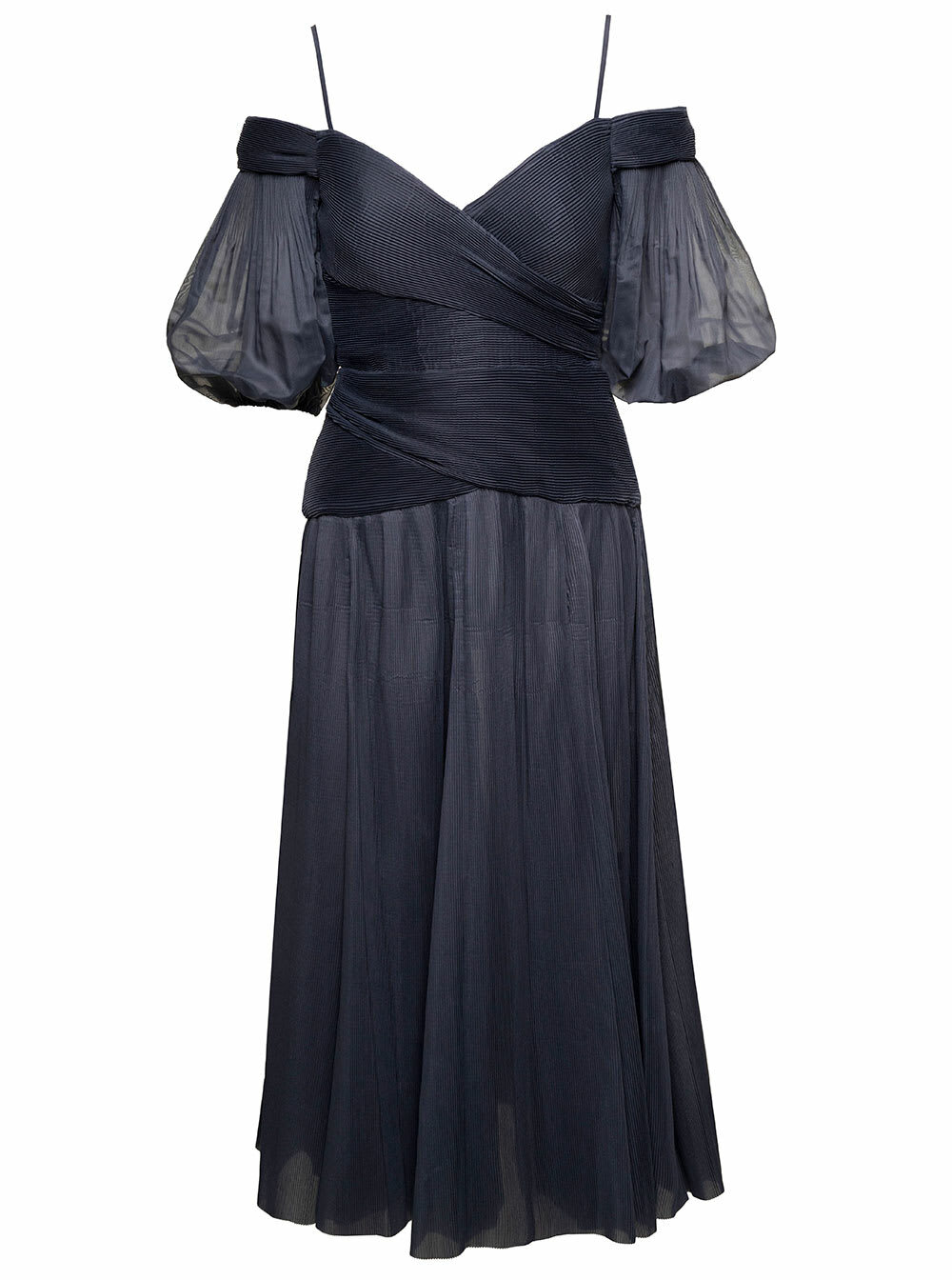 Zimmermann Black Off-shoulder Pleated Midi Dress In Black Chiffon Woman ...