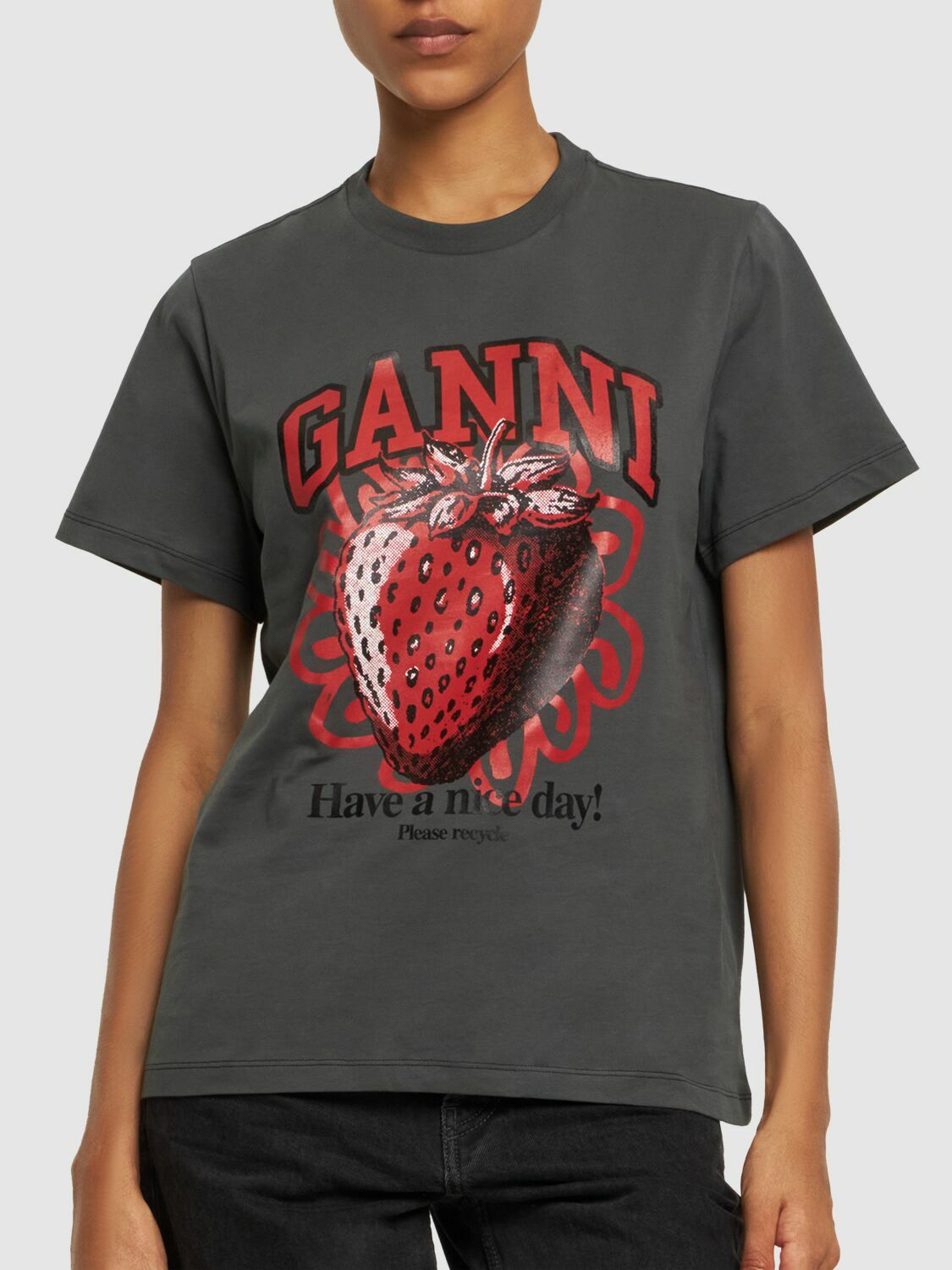 GANNI - Strawberry Print Cotton Jersey T-shirt GANNI