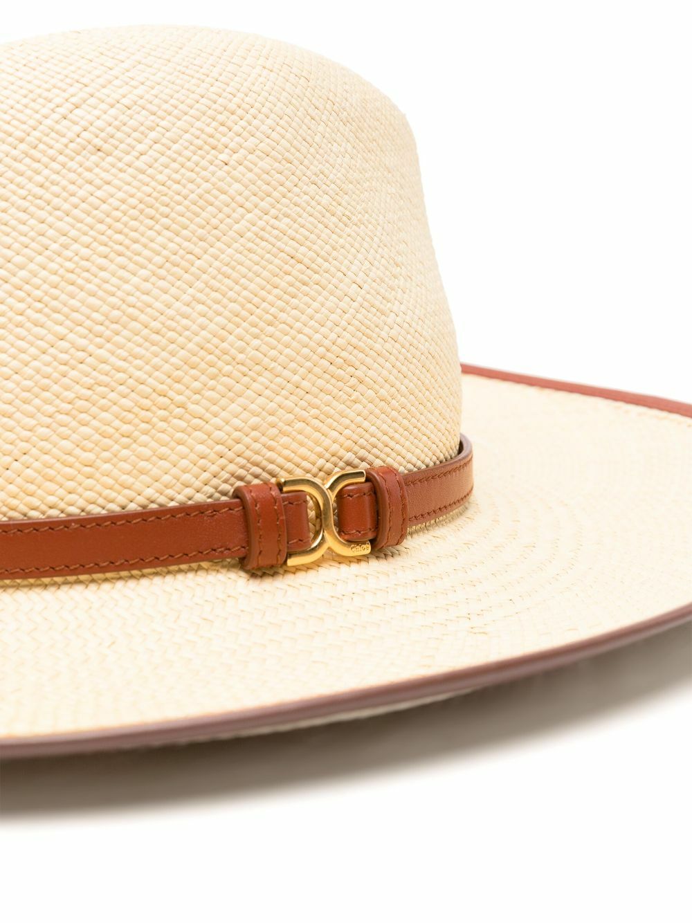 Chloé Neutral Leather-Trim Woven Hat Chloe