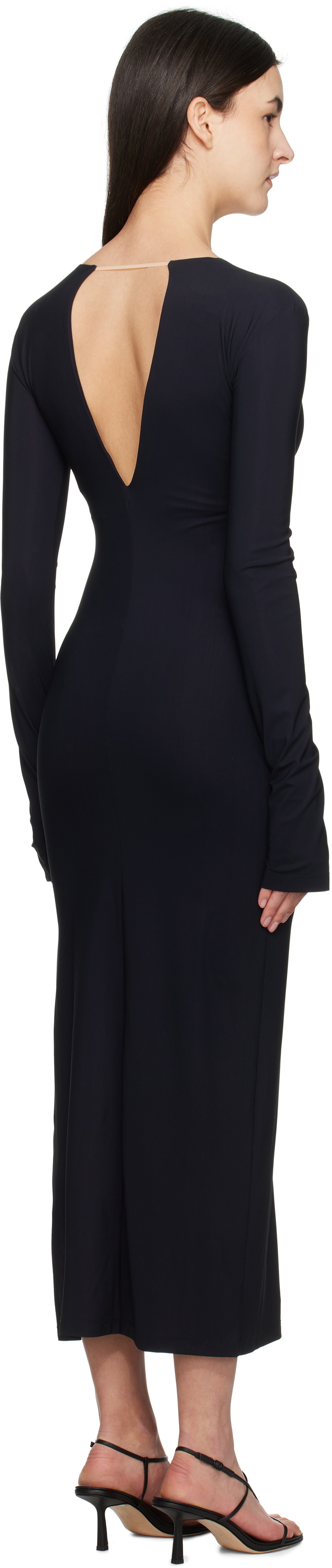 MM6 Maison Margiela Black Lycra Jersey Pluge Maxi Dress MM6 Maison Margiela