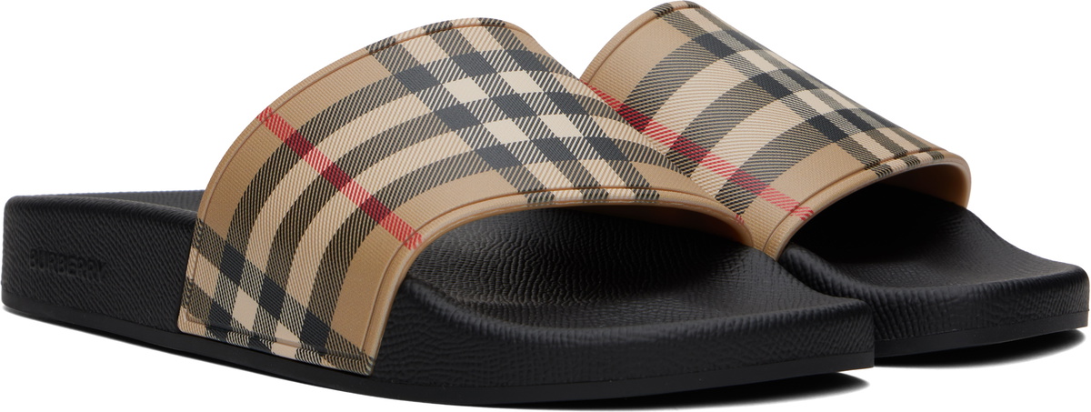 Burberry Beige Check Pool Slides Burberry