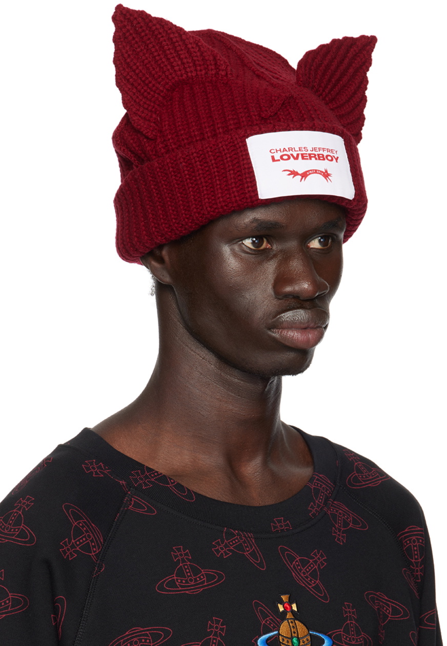 Charles Jeffrey LOVERBOY SSENSE Exclusive Burgundy Chunky Ears Beanie ...