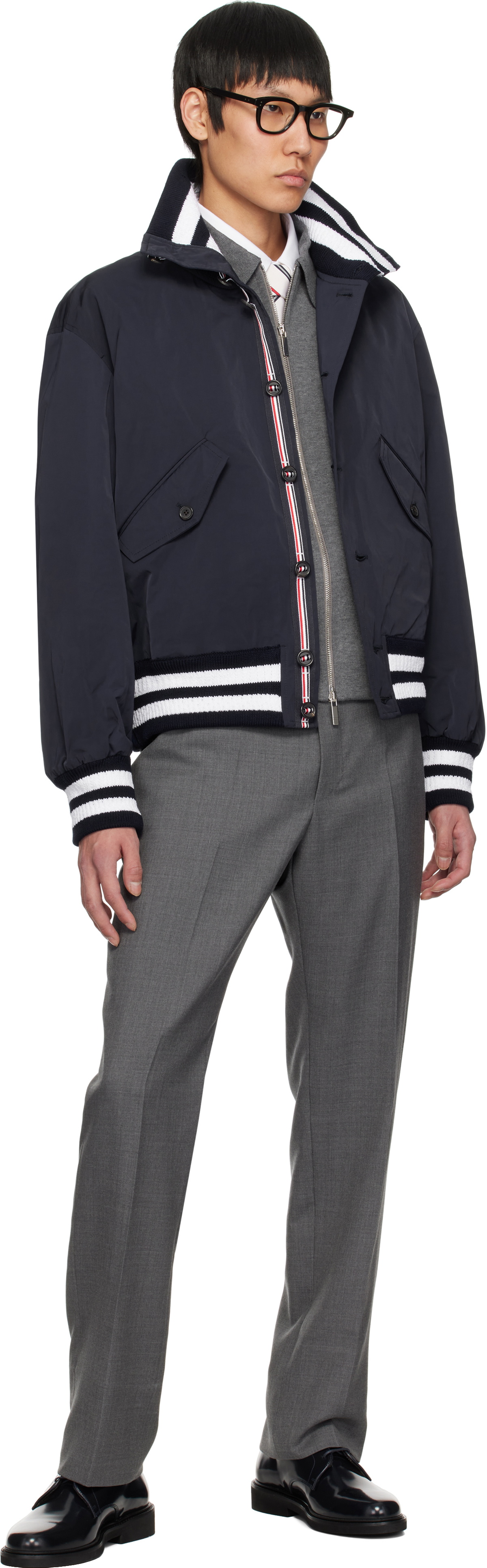 Thom Browne Navy Tech Flight Bomber Jacket Thom Browne