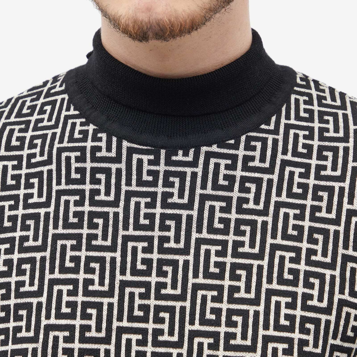Balmain Men's Monogram Turtleneck Knit in Ivory/Black Balmain