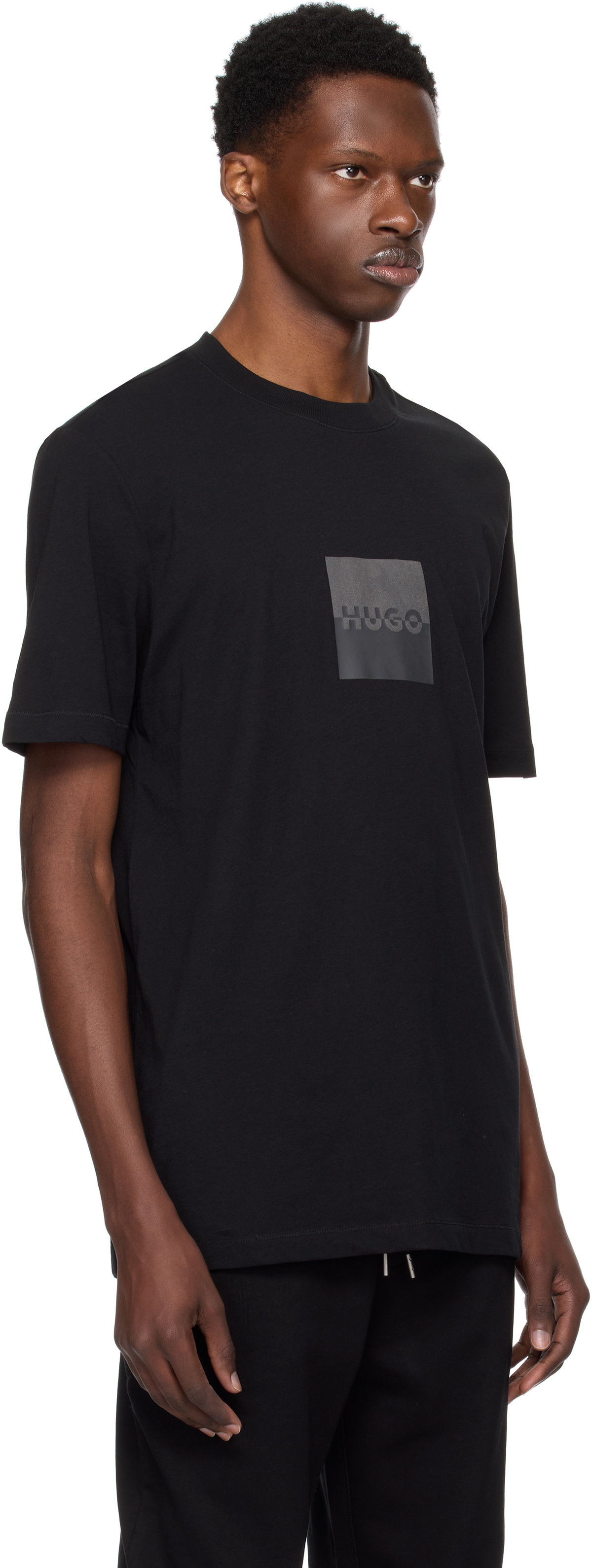 Hugo Black Cotton Jersey Split Logo T-shirt Hugo Boss