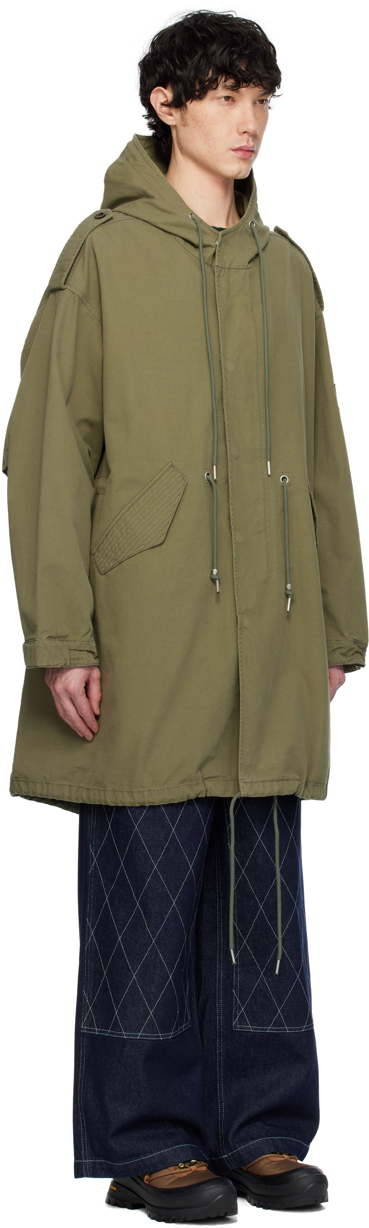 AFTER PRAY Khaki Safari Hooded Fishtail Coat AFTER PRAY