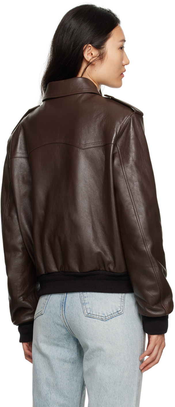 Recto Brown Epaulet Leather Jacket Recto