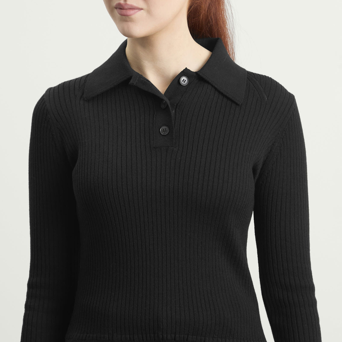 mfpen Women's Partial Placket Polo in Black Rib mfpen