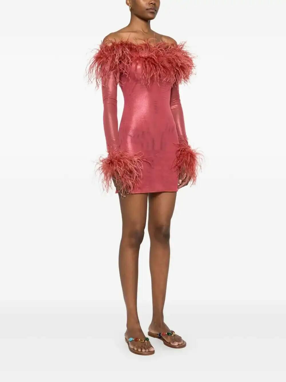 Oséree Feather-Trim Mini Dress Oseree