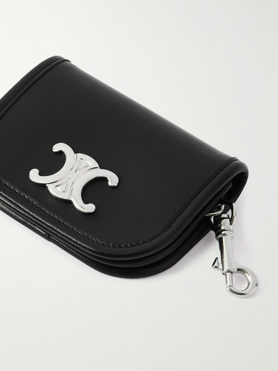CELINE - Nano Logo-Embellished Leather and Silver-Tone Keyring Wallet ...