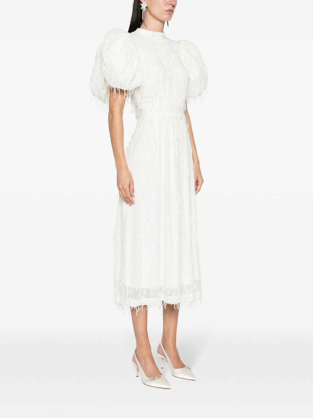 ROTATE BIRGER CHRISTENSEN White Sequinned Puff-Sleeve Midi Dress ROTATE ...
