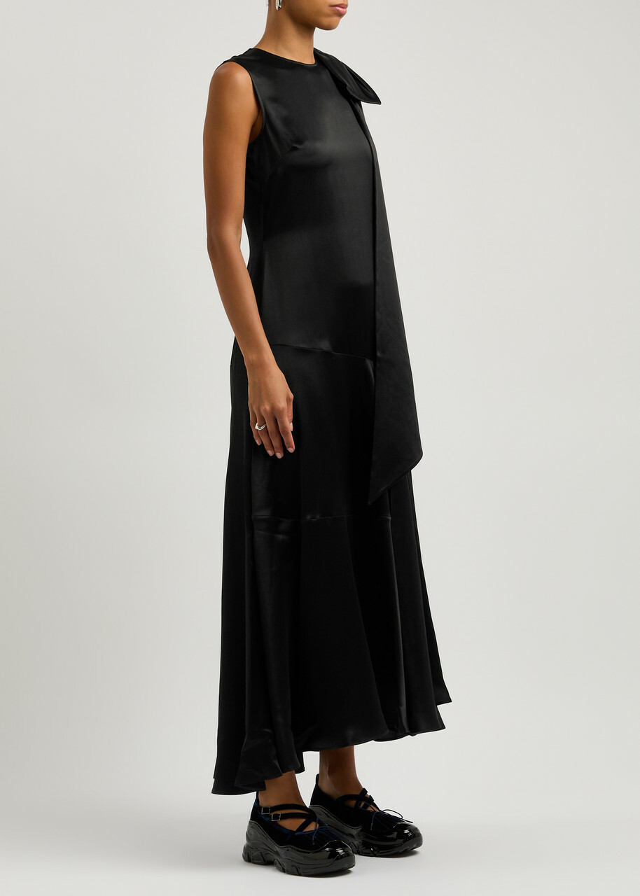 Simone Rocha Bow-embellished Silk-satin Midi Dress Black Simone Rocha