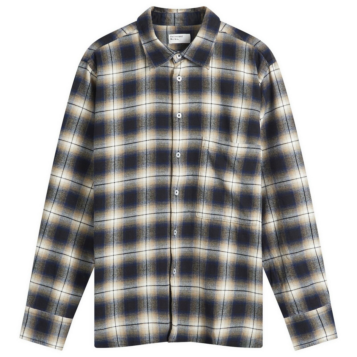 Universal Works Men's Wyoming Check Square Pocket Shirt in Navy/Ecru ...