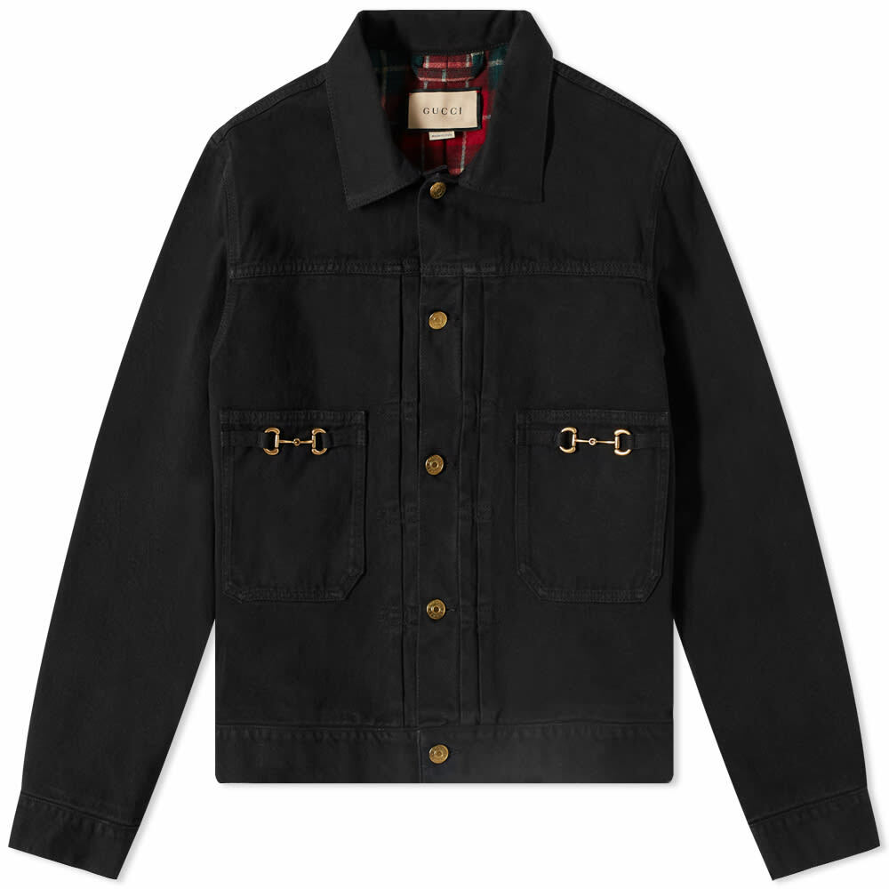 Gucci Men's Denim Horsebit Detail Jacket in Black Gucci