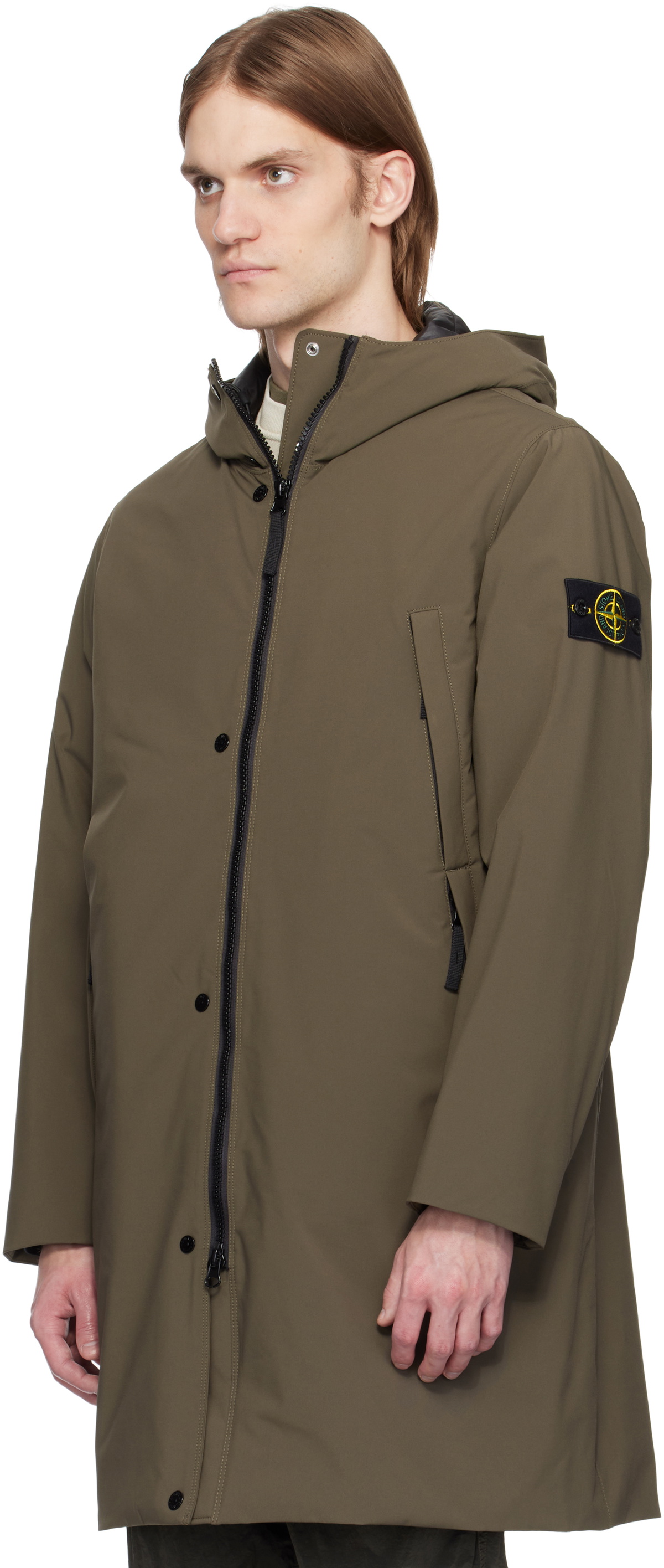 Stone Island Khaki Soft Shell-R-E.Dye Technology Coat Stone Island