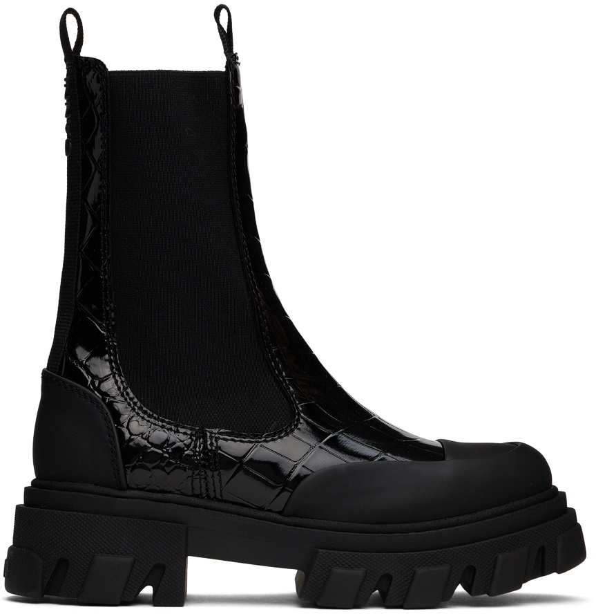 GANNI Black Cleated Mid Chelsea Boots GANNI