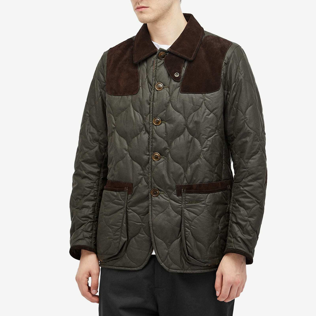 Barbour Men's TO KI TO Sporting Quilted Wax Jacket in Olive Barbour