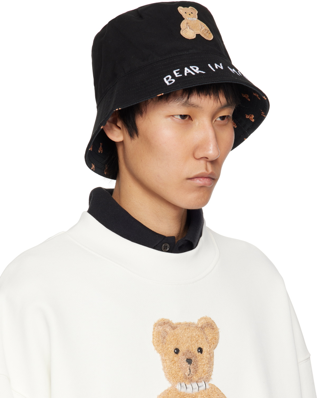 Palm Angels Black 'Bear In Mind' Bucket Hat Palm Angels