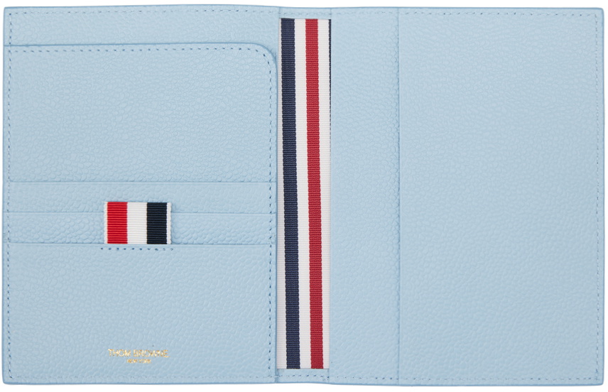 Thom Browne Blue Pebble Grain Leather 4-Bar Passport Holder Thom Browne