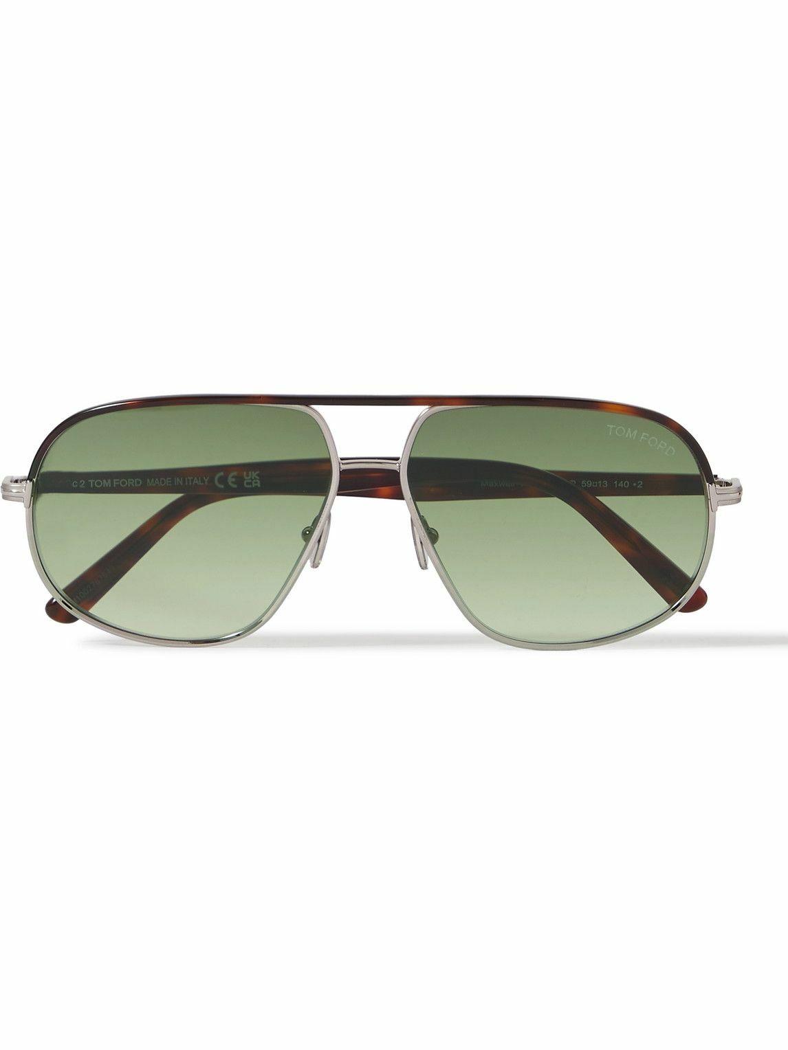 Tom Ford Aviator Style Silver Tone And Tortoiseshell Acetate