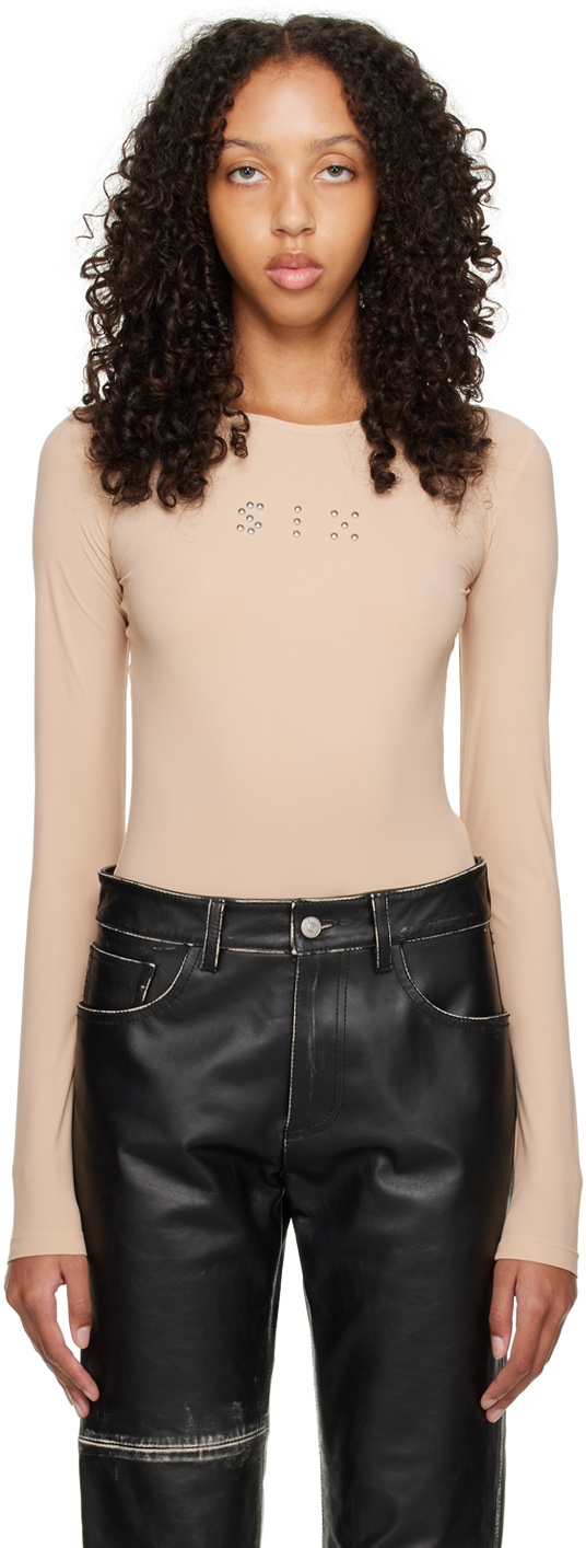 MM6 Maison Margiela Beige Studded Six Bodysuit MM6 Maison Margiela