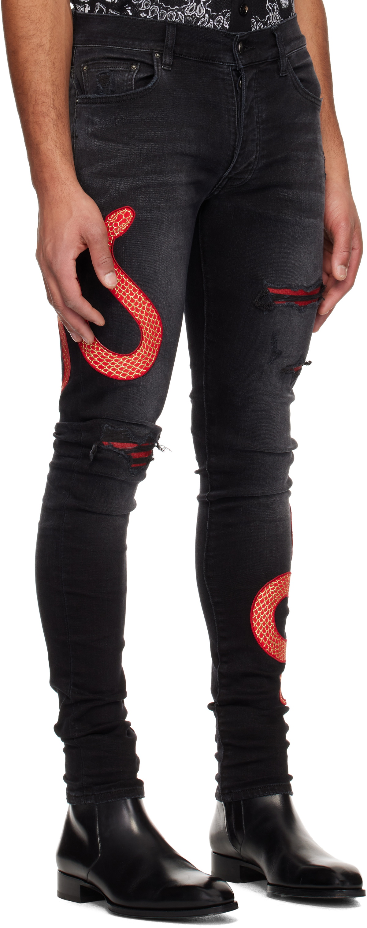 AMIRI Black XO Snake Jeans Amiri