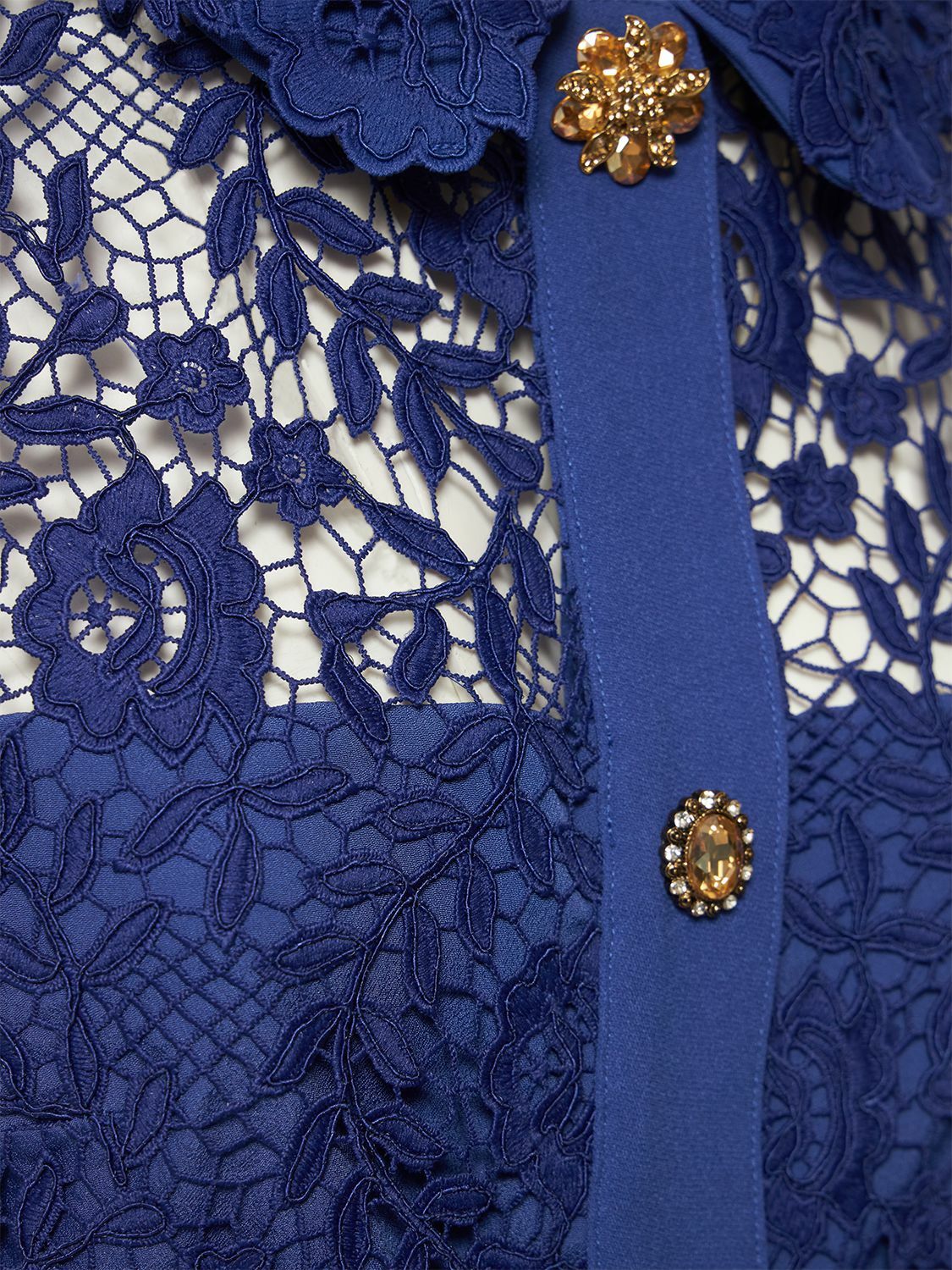 SELF-PORTRAIT - Cobalt Rose Lace Buttoned Midi Dress Self-Portrait