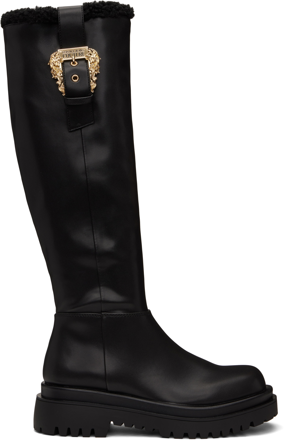 Versace Jeans Couture Black Drew Baroque Buckle Tall Boots Versace
