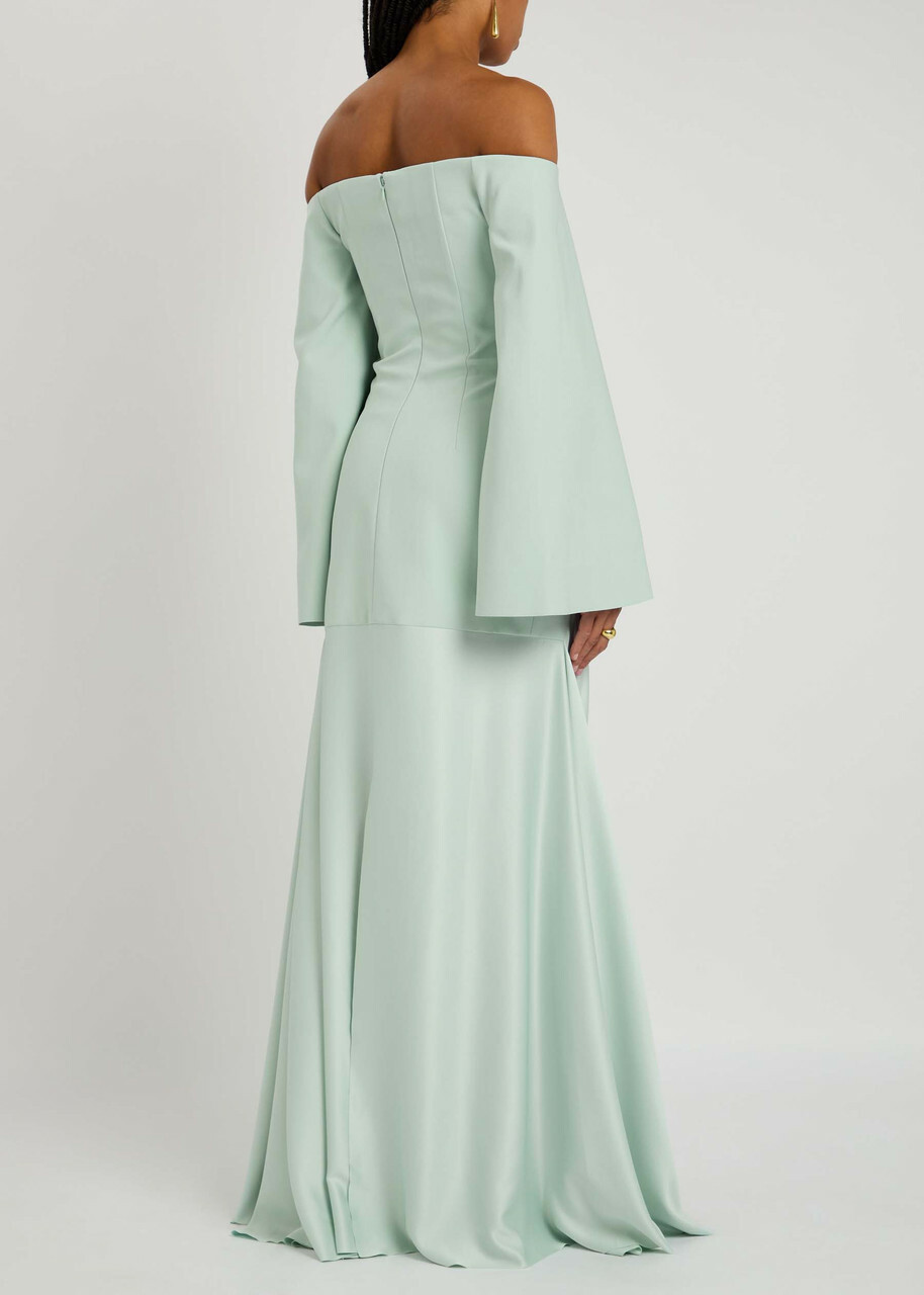 Solace London Rina Satin and Crepe Maxi Dress Light Blue Solace London