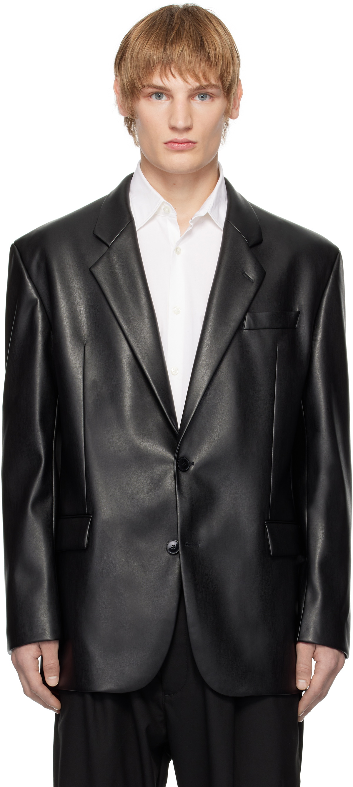 Hugo Black Vented Faux-Leather Blazer Hugo Boss