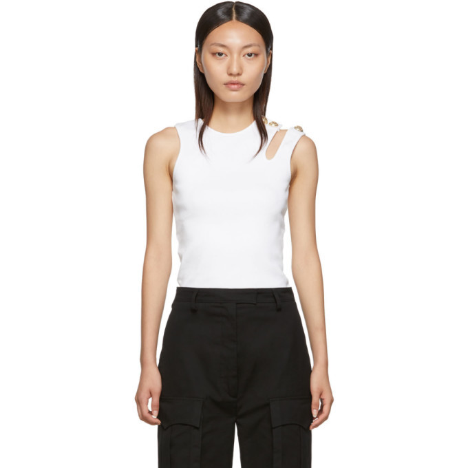 Balmain White Asymmetric 3-Button Tank Top Balmain