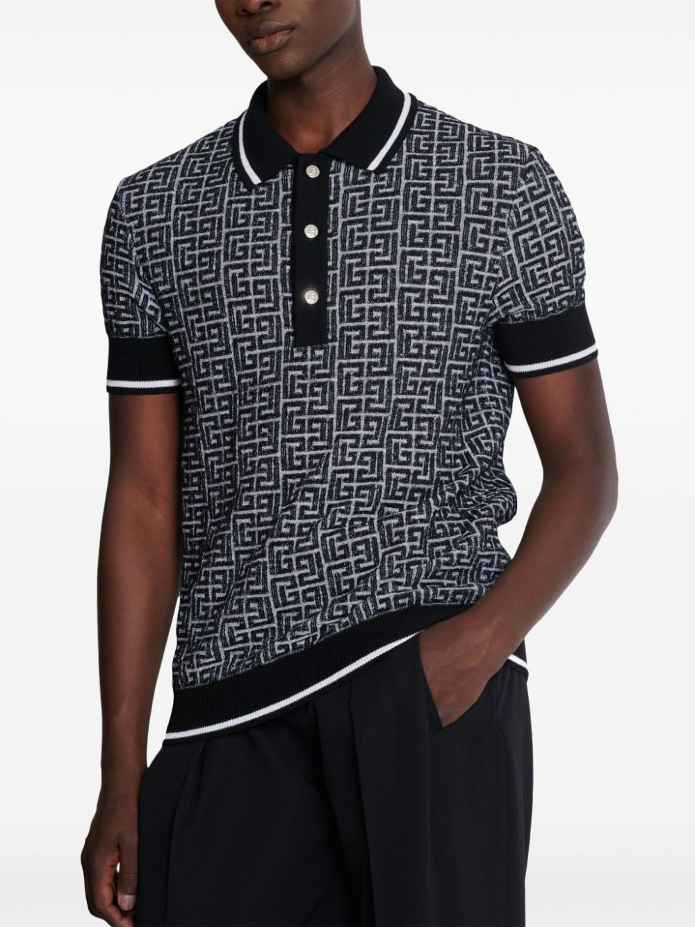 Balmain Labyrinth-Intarsia Polo Shirt Balmain