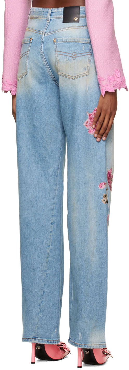 Blumarine Blue Floral Jeans Blumarine