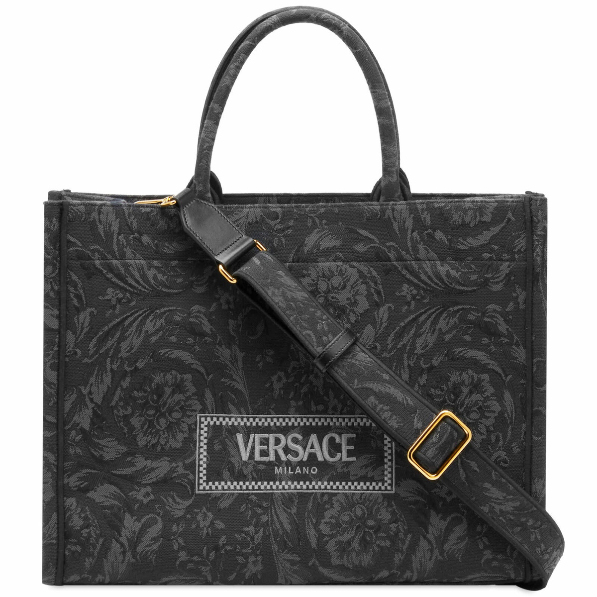 Versace Women's Large Tote In Embroidery Jacquard in Black Versace Gold ...