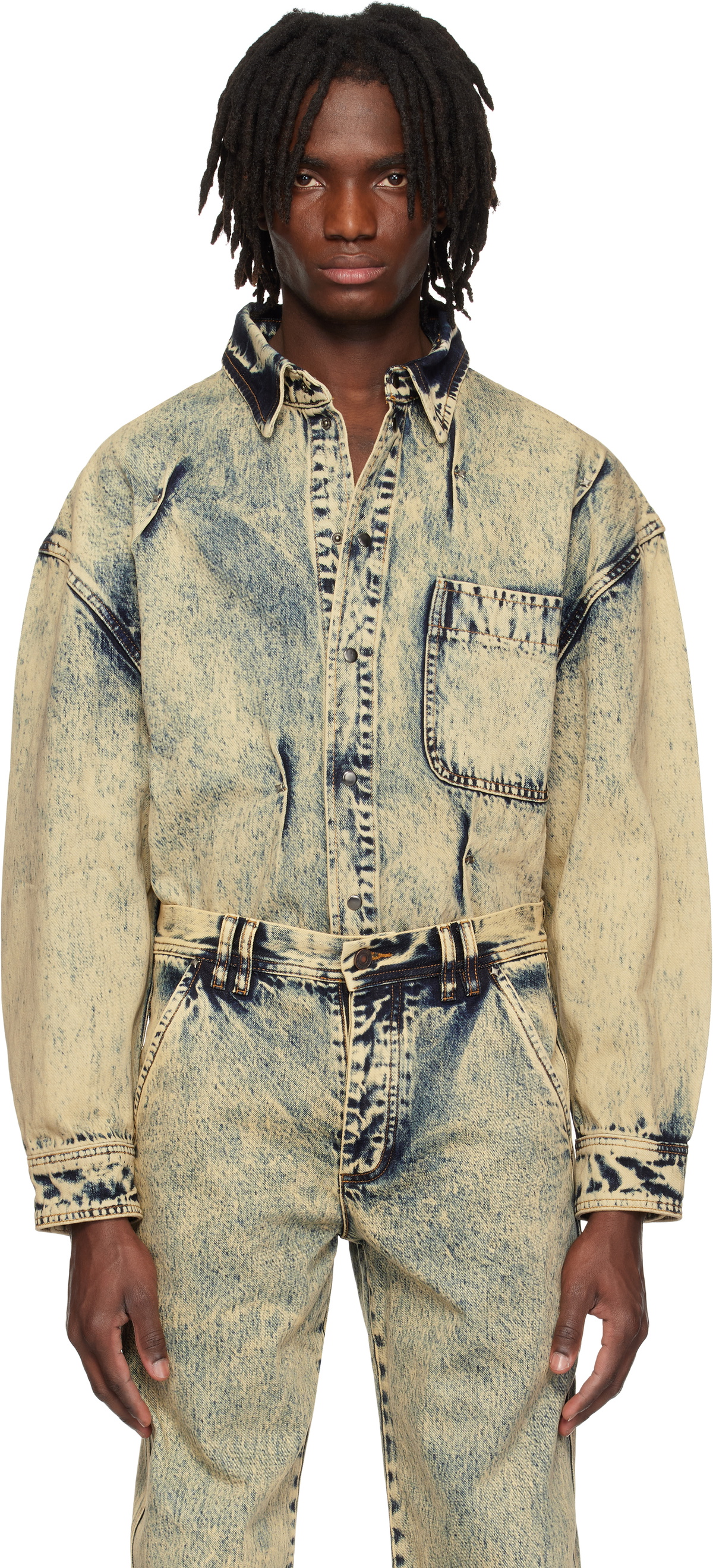 KUSIKOHC Navy & Beige Multi Rivet Denim Shirt KUSIKOHC