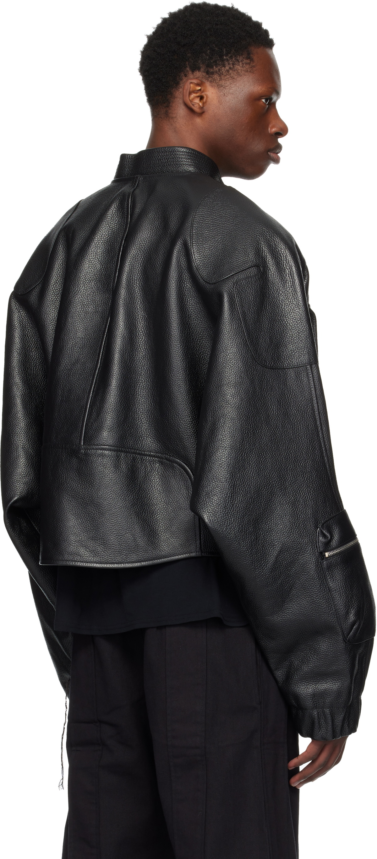 Tondolo Black Ecco Leather Bomber Jacket Tondolo